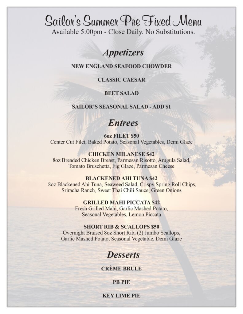 Sailor’s Summer Menu