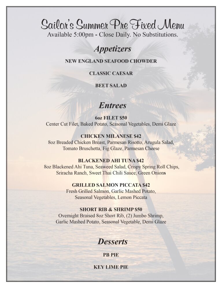 Sailor’s Summer Menu